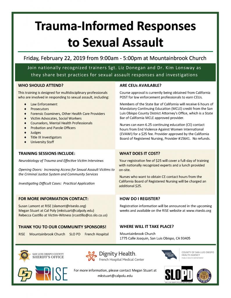 National Sexual Assault Experts to Train Local Law Enforcement